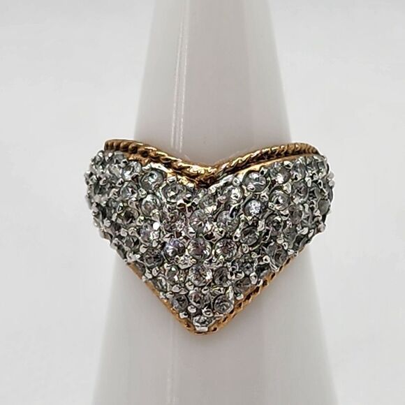 Vintage | Jewelry | Vintage Bac Gold Tone Silver Tone Crystal V Ring 6 ...